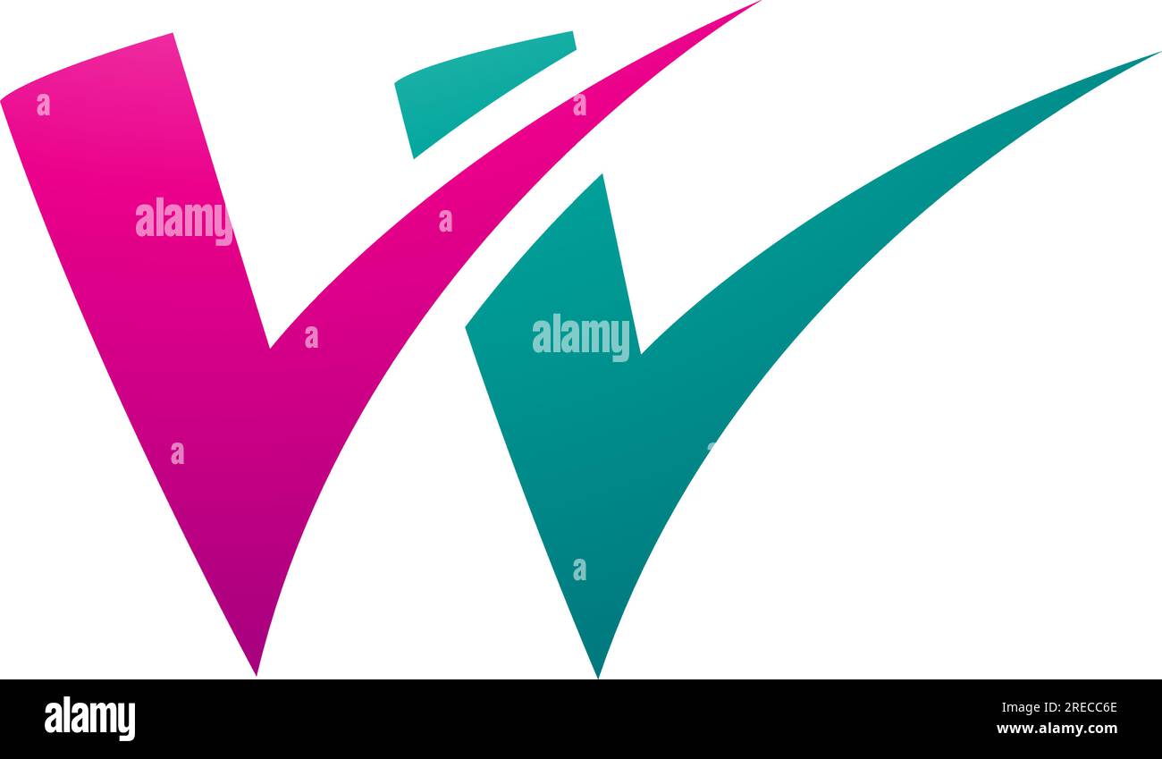 Magenta and Green Tick Shaped Letter W Icon on a White Background Stock ...