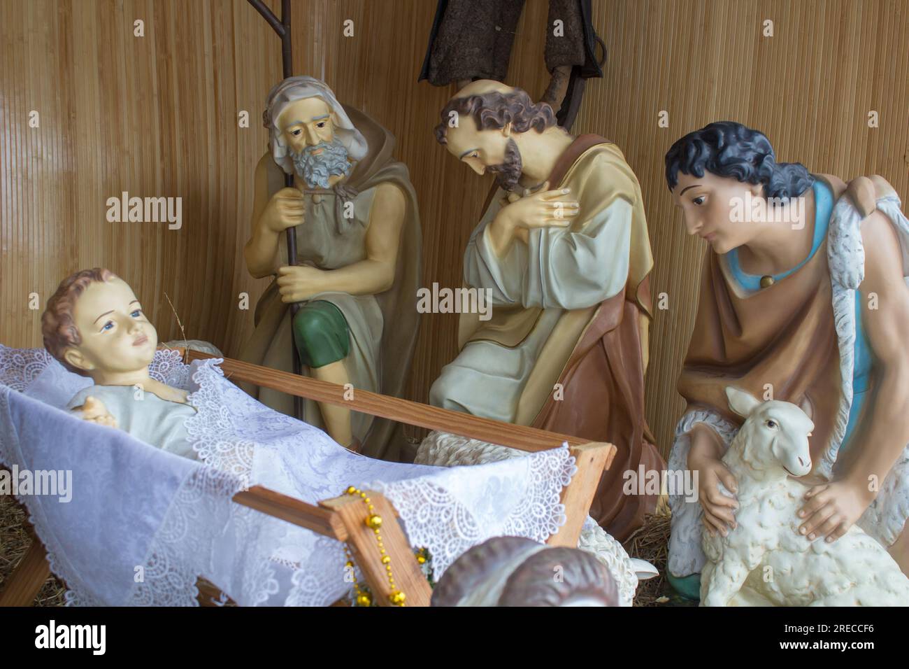 Baby birth at holy night in snow and snowflakes Stock Photo - Alamy