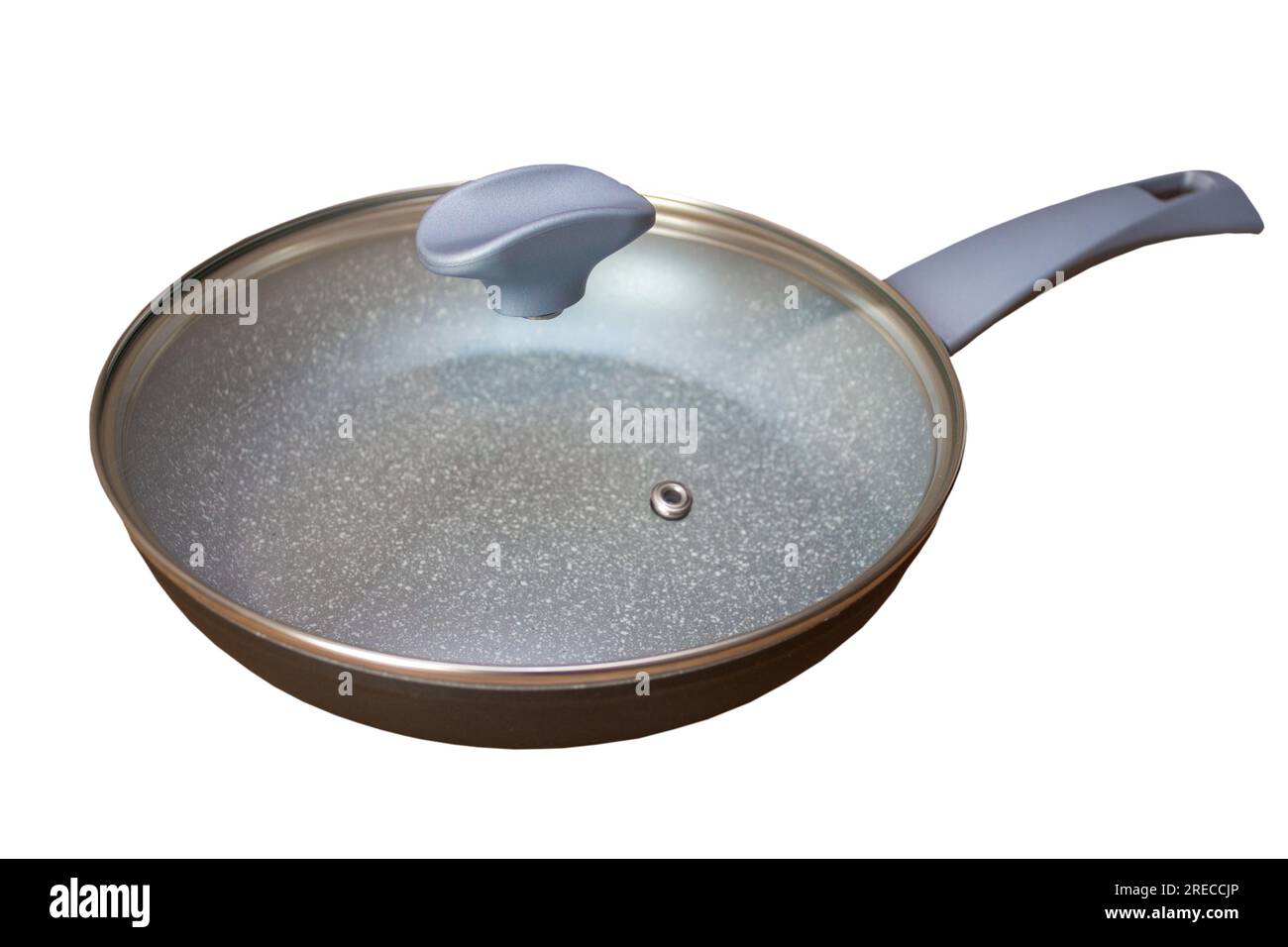 gray frying pan with a lid on a white background Stock Photo - Alamy