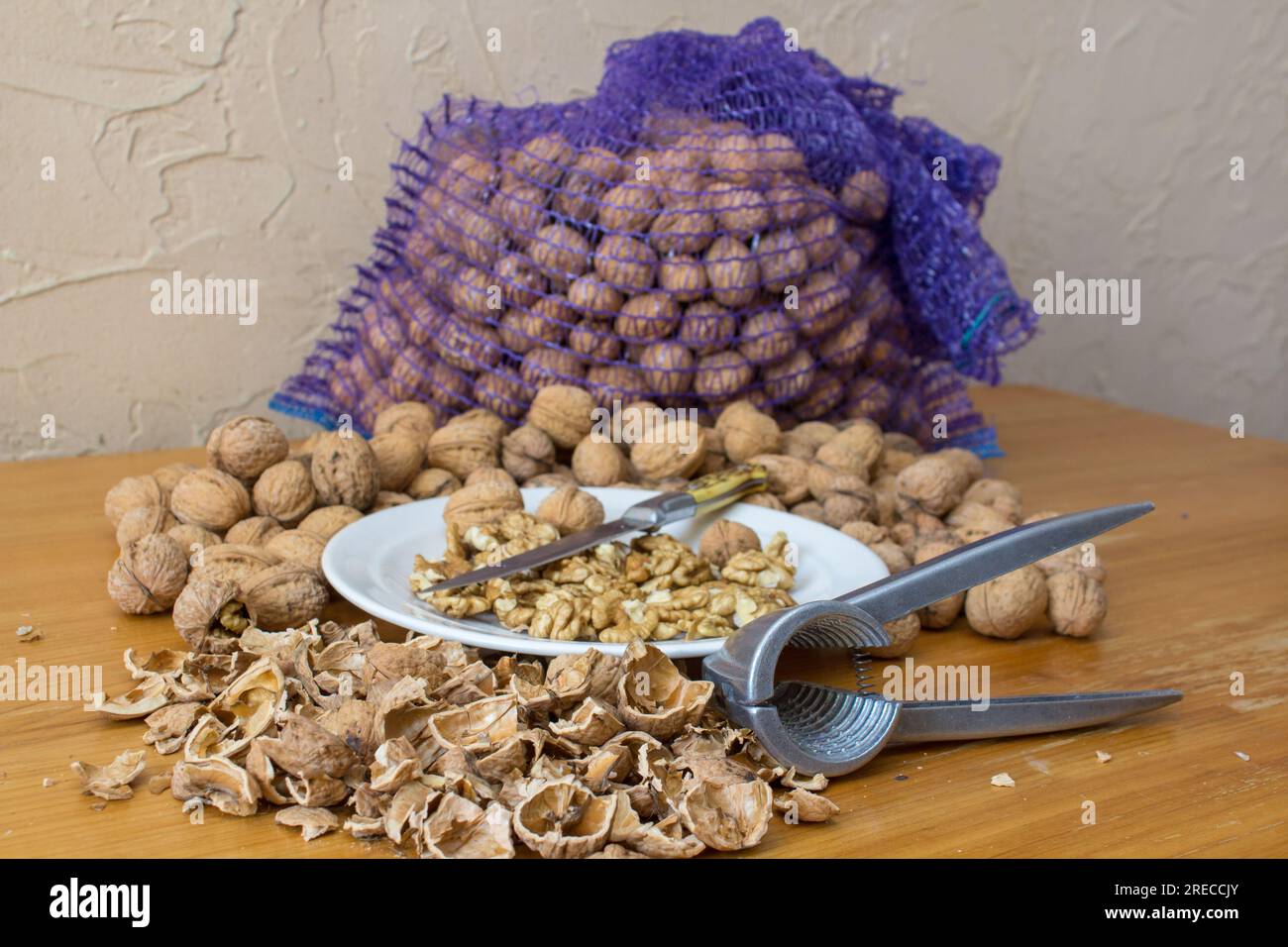 lay nuts with a sack on the nuts wipe the shell Stock Photo - Alamy