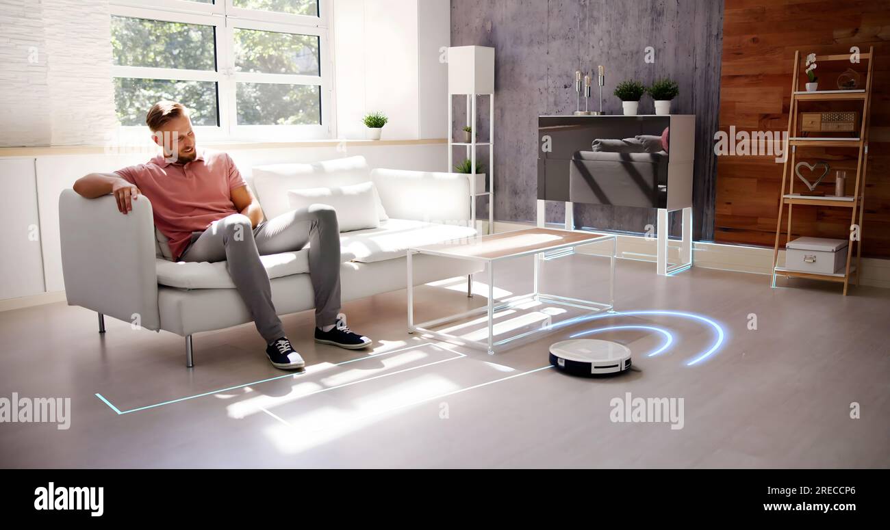 Cleaning Robot Technology With Intelligence For Home Work Stock Photo ...