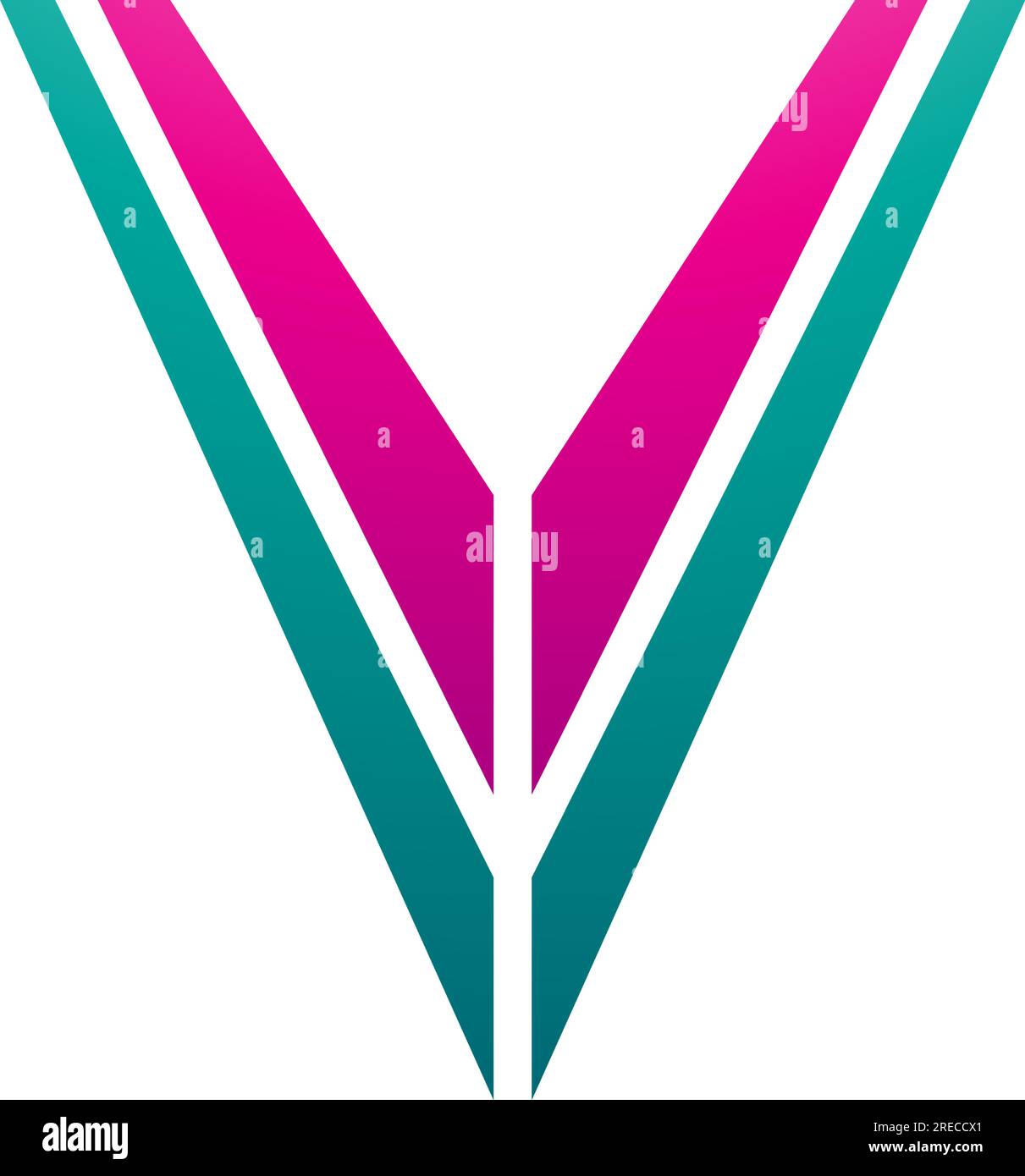 Magenta and Green Striped Shaped Letter V Icon on a White Background ...