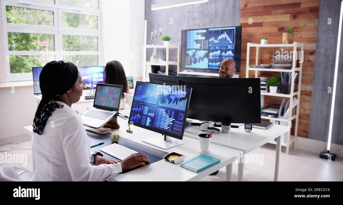African Financial Data Analysts Using Performance Dashboard On Screens ...