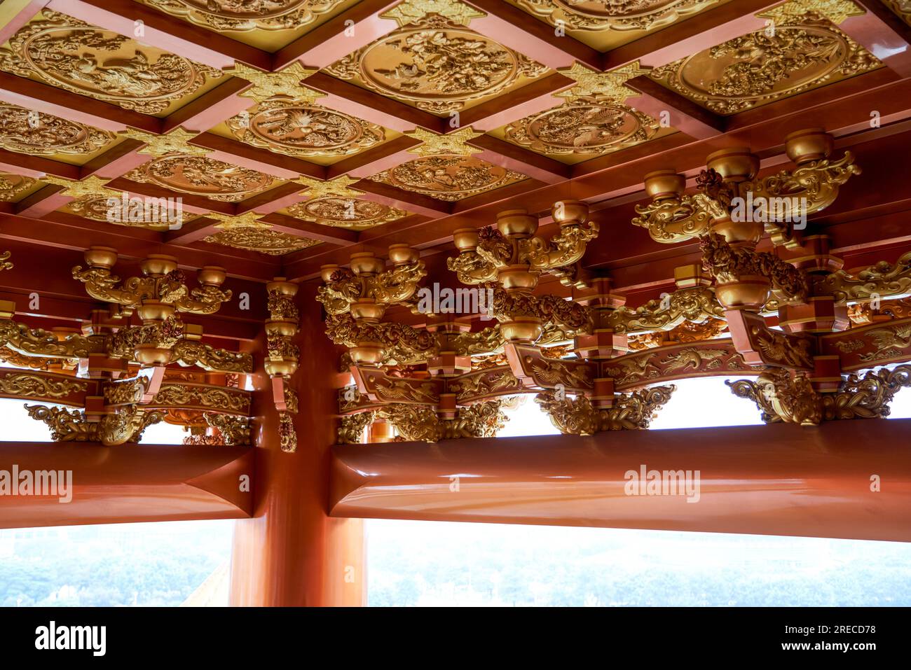 Brilliant and luxurious Chinese-style building with gold wood carving ...