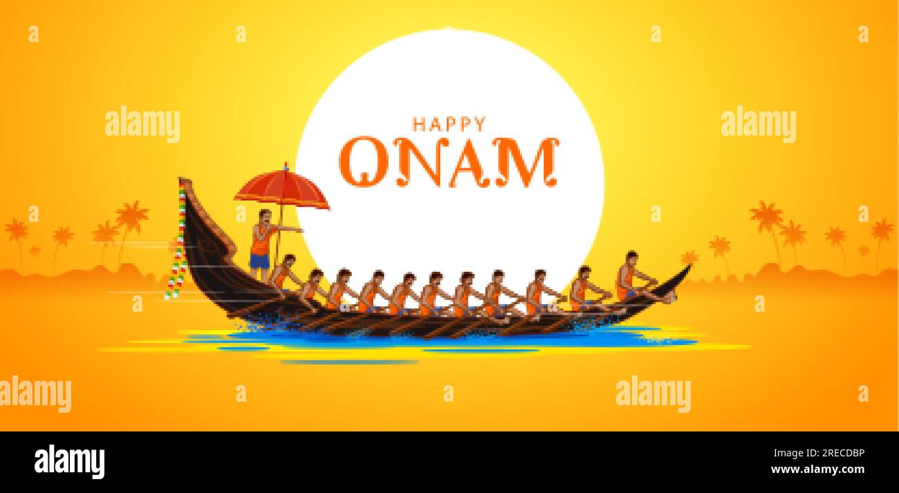illustration of snakeboat race in Onam celebration background for Happy ...