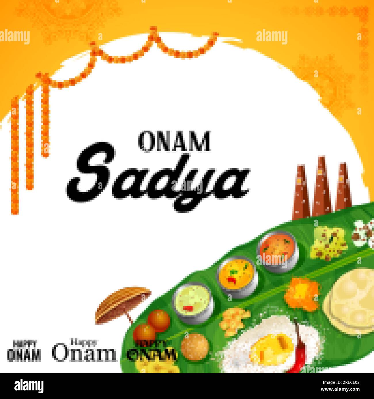 illustration of Sadya feast on banana leaf in celebration background ...
