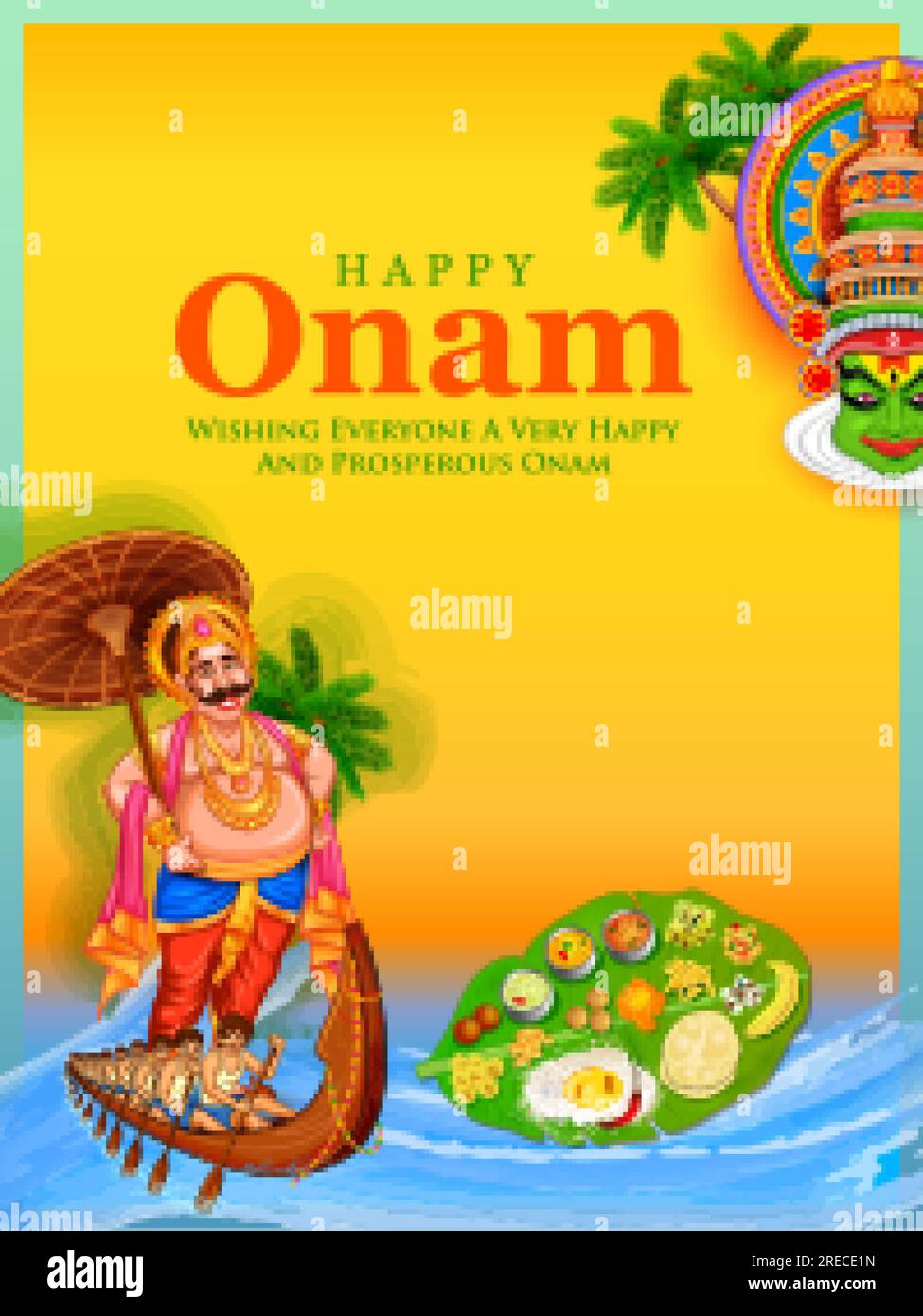 illustration of King Mahabali with Sadya feast on banana leaf in ...