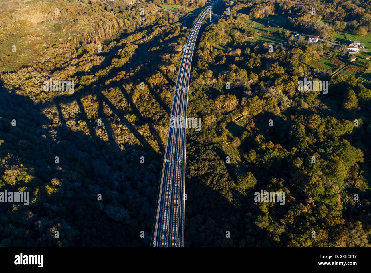 Aerial view of a Bridge of a high-speed railroad line, Spain Stock ...
