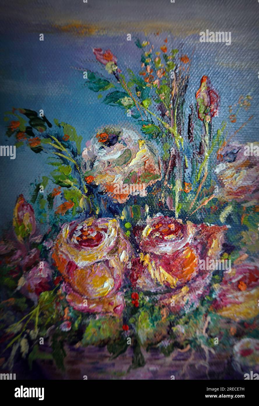 Art painting Oil color rose flower Stock Photo - Alamy