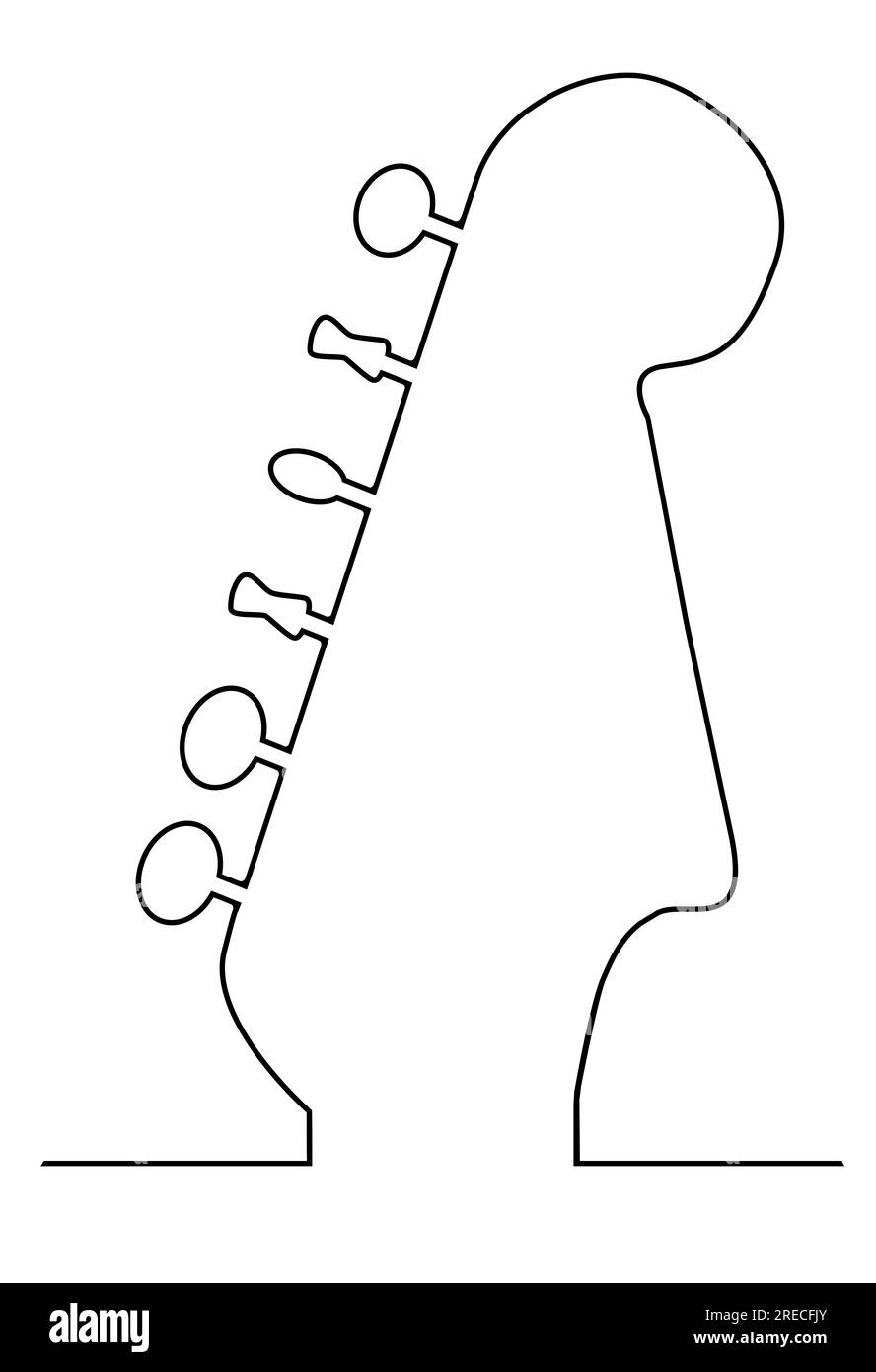A traditional solid body electric guitar headstock in black outline ...