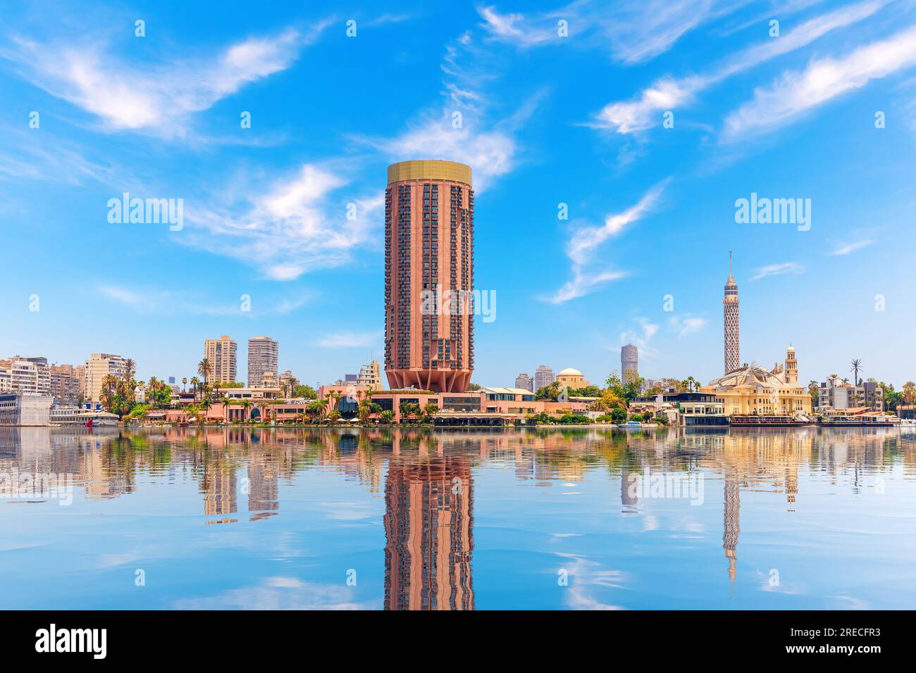 Nile banks and the main landmarks in the central part of Cairo, Egypt ...
