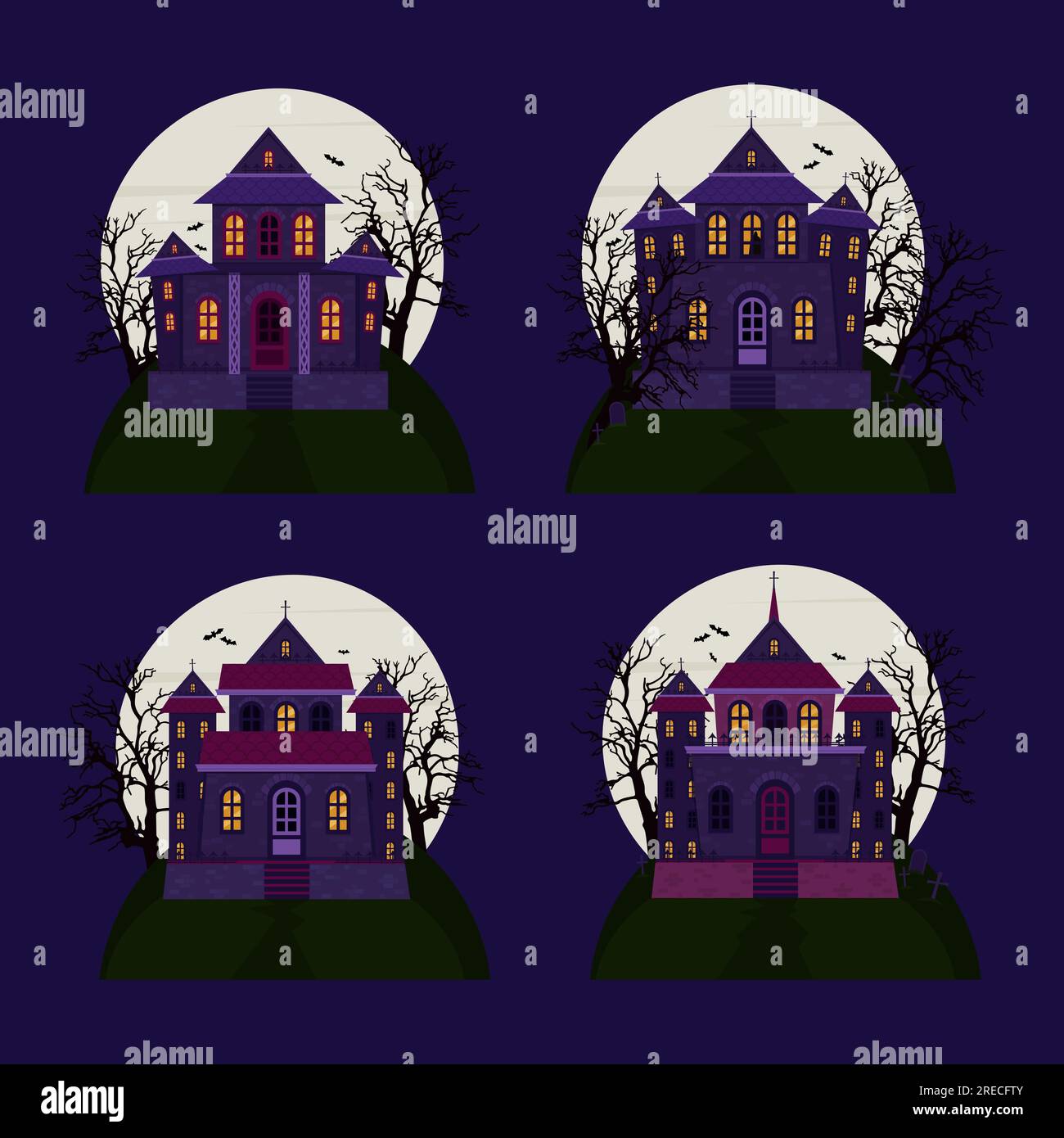 Scary houses of the castle with a cemetery on the background of a full ...