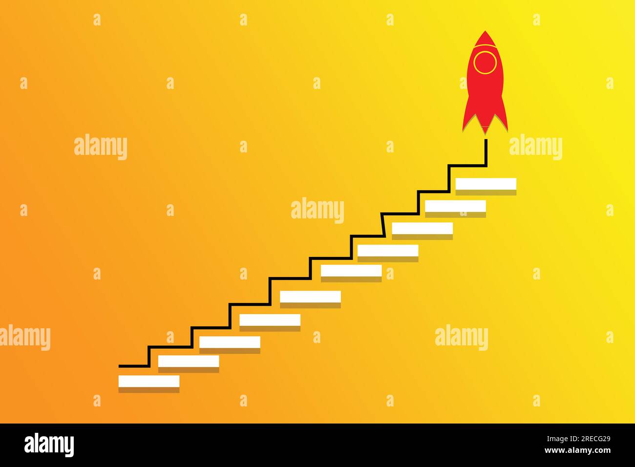Rocket rising up the stairs to success. Business concept. Vector ... Rocket rising up the stairs to success. Business concept. Vector ...
