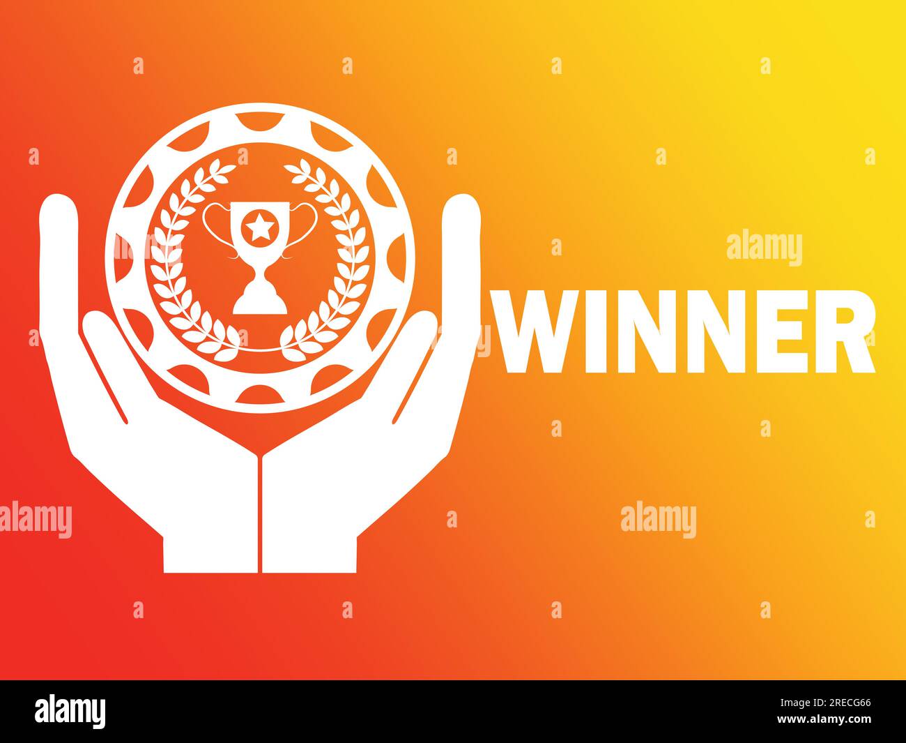 Winner and victory concept. Hand holding a trophy. Vector illustration ...