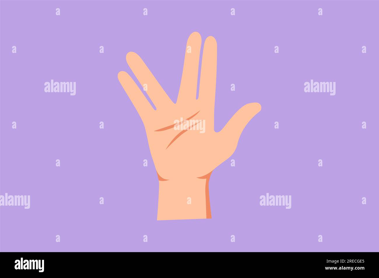 Graphic flat design drawing raised hand with the palm forward and the ...