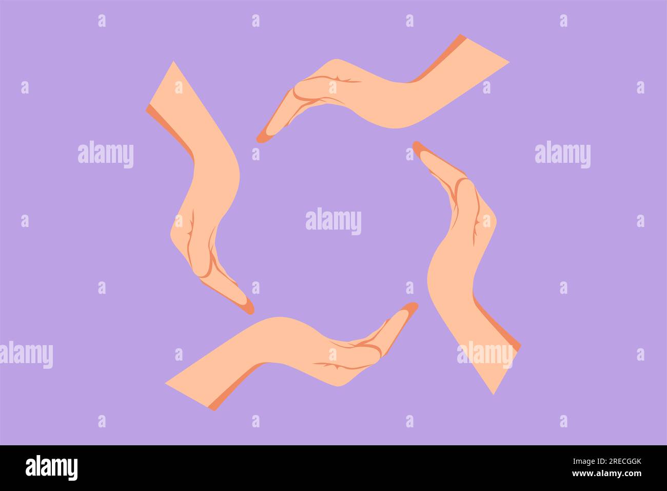 Graphic flat design drawing circle icon made from four hands. Sign or ...