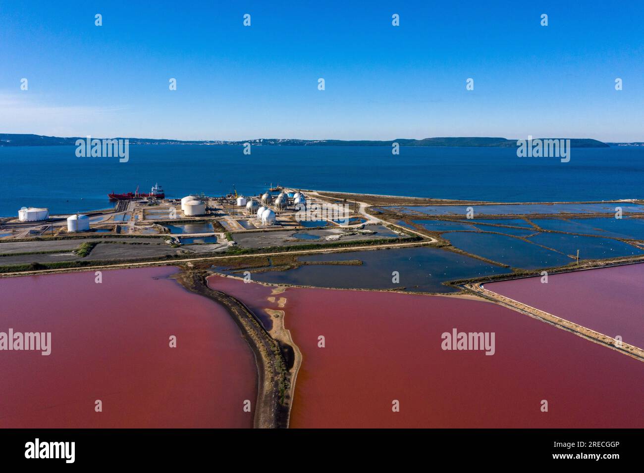 Berre l'Etang (south eastern France): aerial view of the salt marshes ...