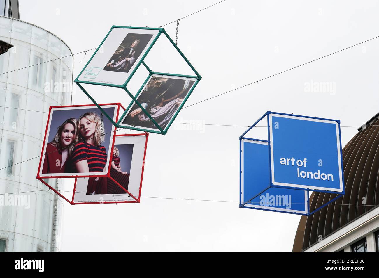 Over 50 giant cubes featuring portraits of UK entertainers above the ...