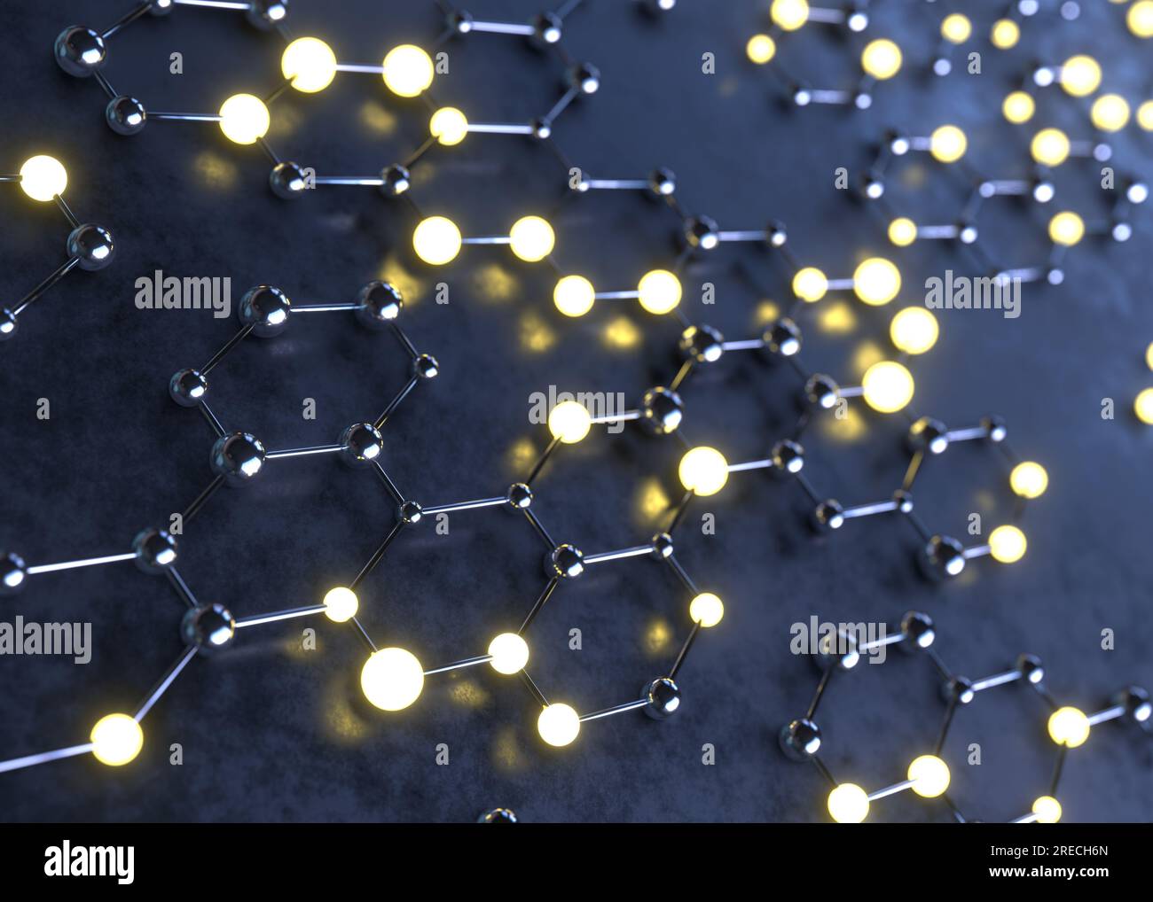 Abstract technology background, metal spheres and glowing balls ...