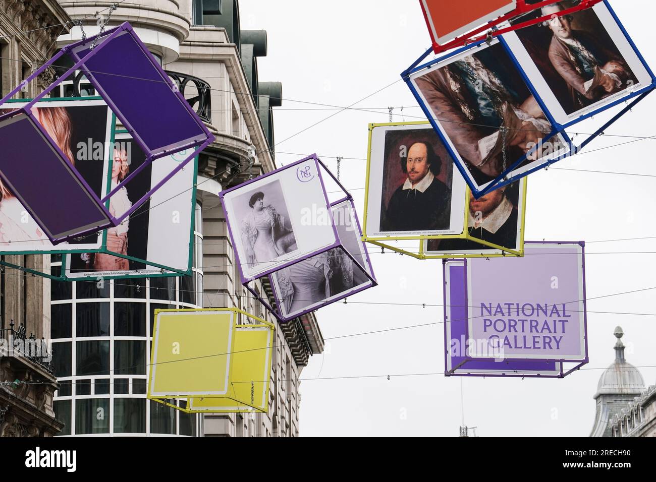 Over 50 giant cubes featuring portraits of UK entertainers above the ...
