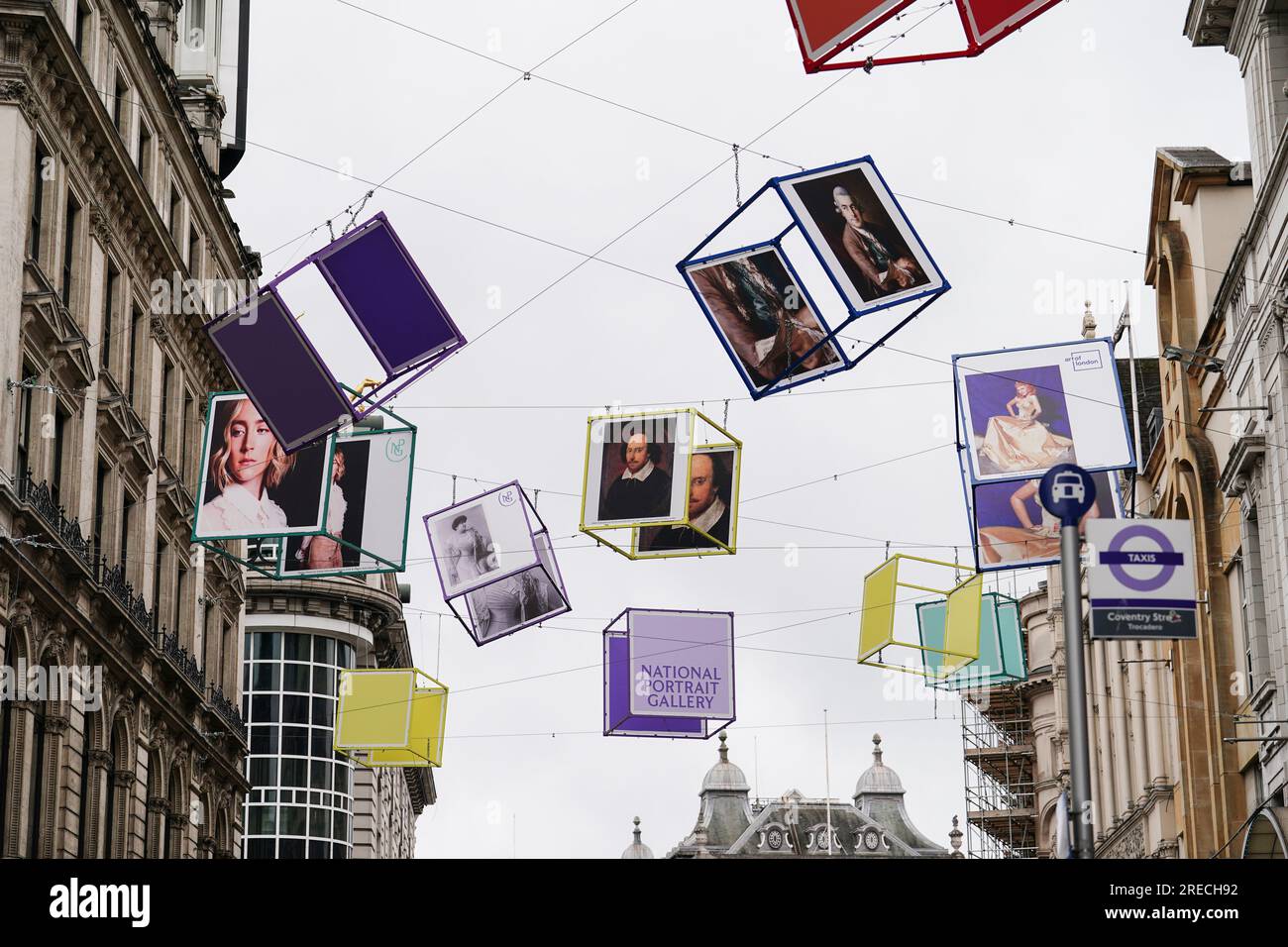 Over 50 giant cubes featuring portraits of UK entertainers above the ...