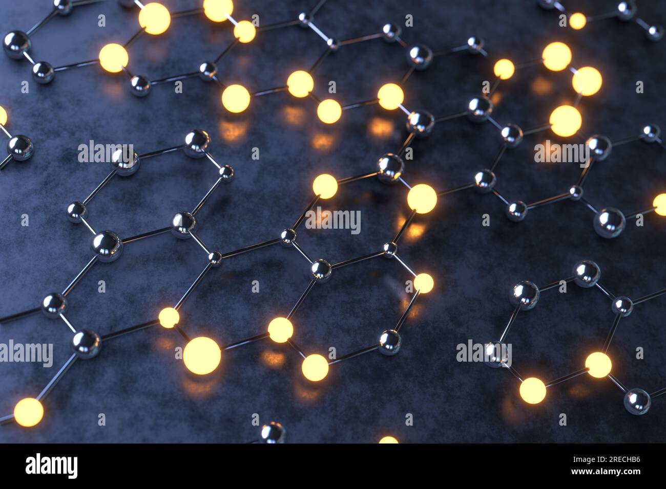 Abstract technology background, metal spheres and glowing balls ...