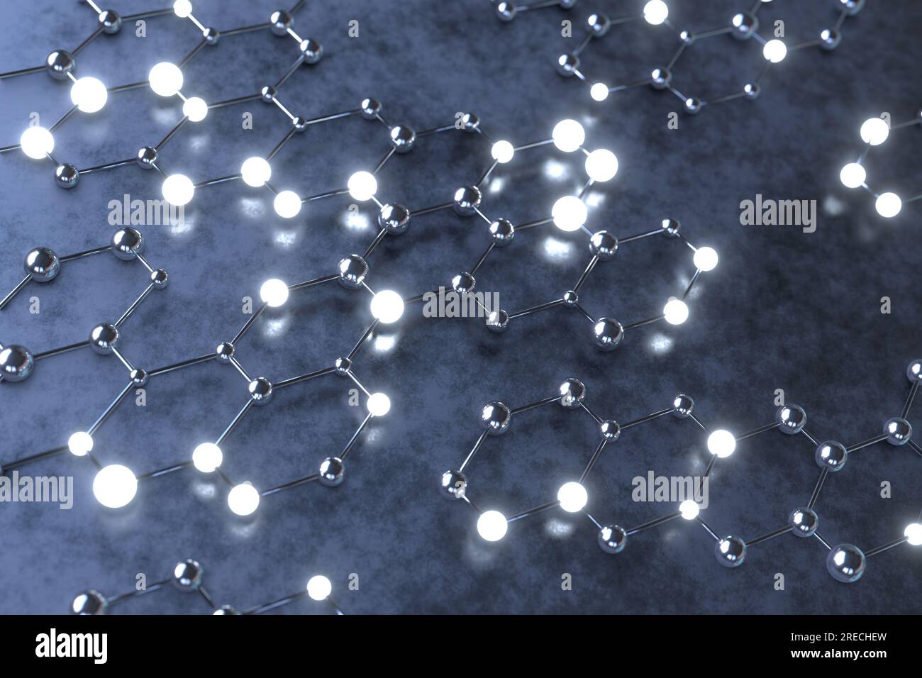 Abstract technology background, metal spheres and glowing balls ...