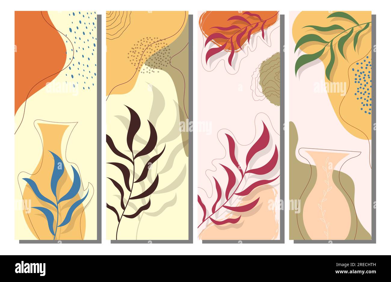 Handmade background layout with arbitrary shapes, plant elements and ...