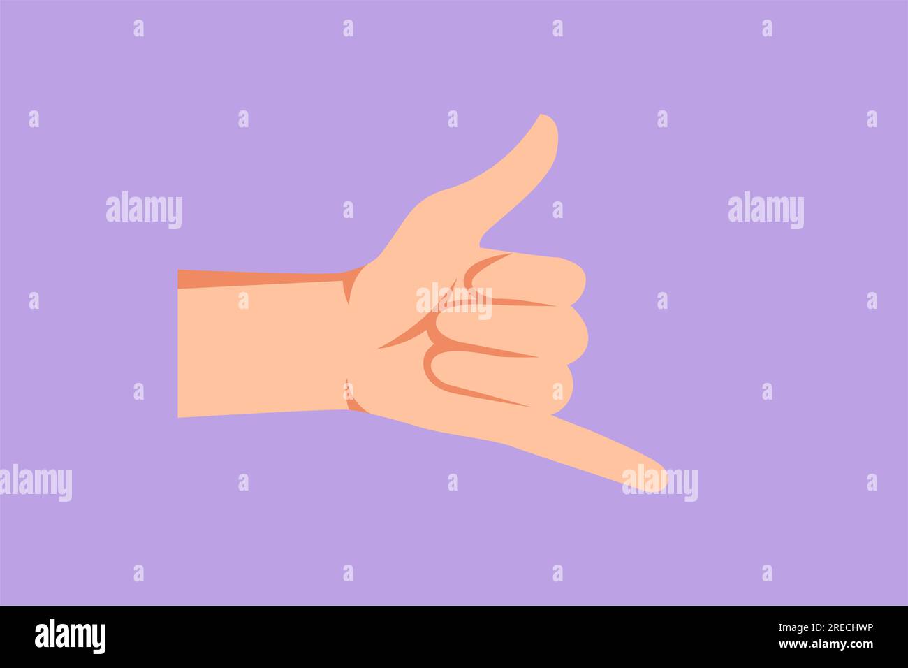 Cartoon flat style drawing shaka sign gesture. Hawaiian hand sign or ...