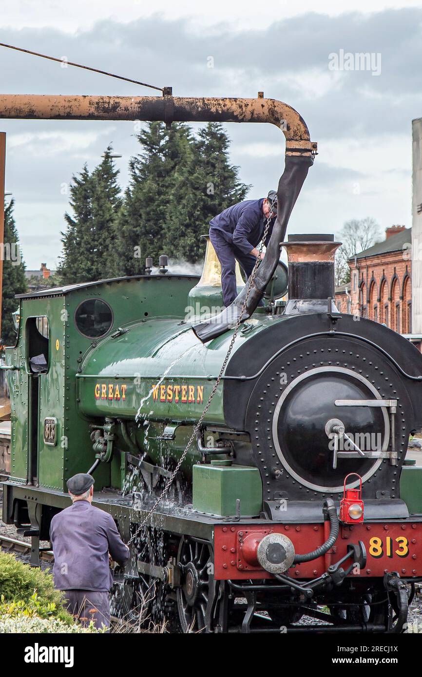 Great Western 813 steam locomotive filling up with water Stock Photo ...