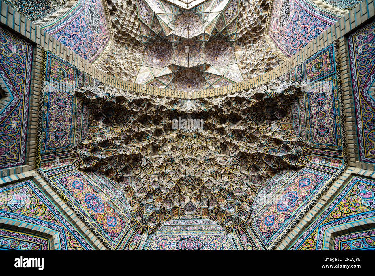 Ceiling details from the Nasir al-Mulk Mosque, Shiraz, Iran Stock Photo ...