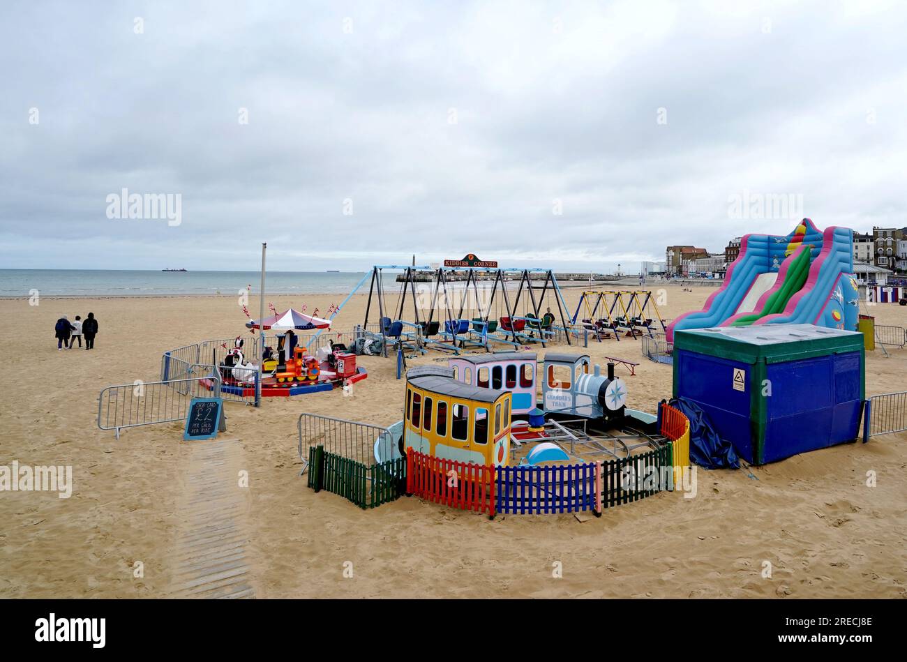 An empty children's play area on the beach in Margate, Kent, during the ...