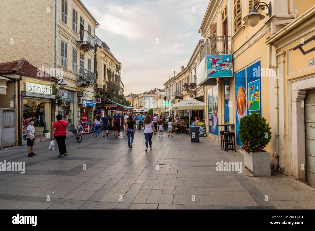 BITOLA, NORTH MACEDONIA - AUGUST 5, 2019: View of a pedestrian street ...