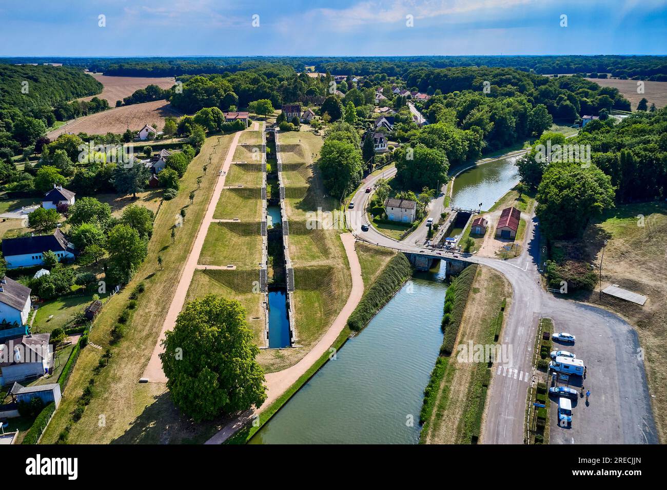 Rogny les Sept Ecluses (north central France): aerial view of the staircase lock “echelle des 7 ...