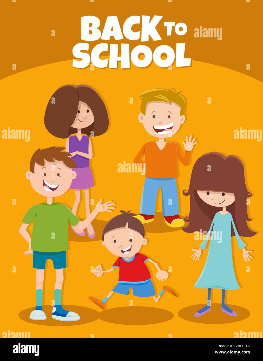 Cartoon illustration of funny elementary age children characters with ...