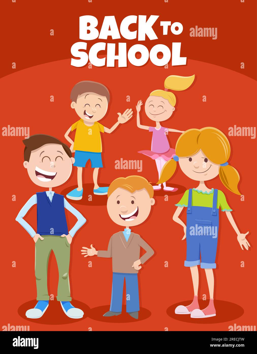 Cartoon illustration of happy elementary age children characters with ...