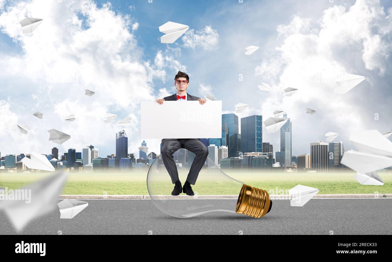 businessman with an empty banner Stock Photo - Alamy