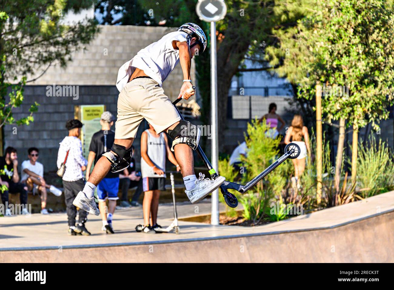 Igualada, Barcelona; June 28, 2023: Young man practicing Scootering ...