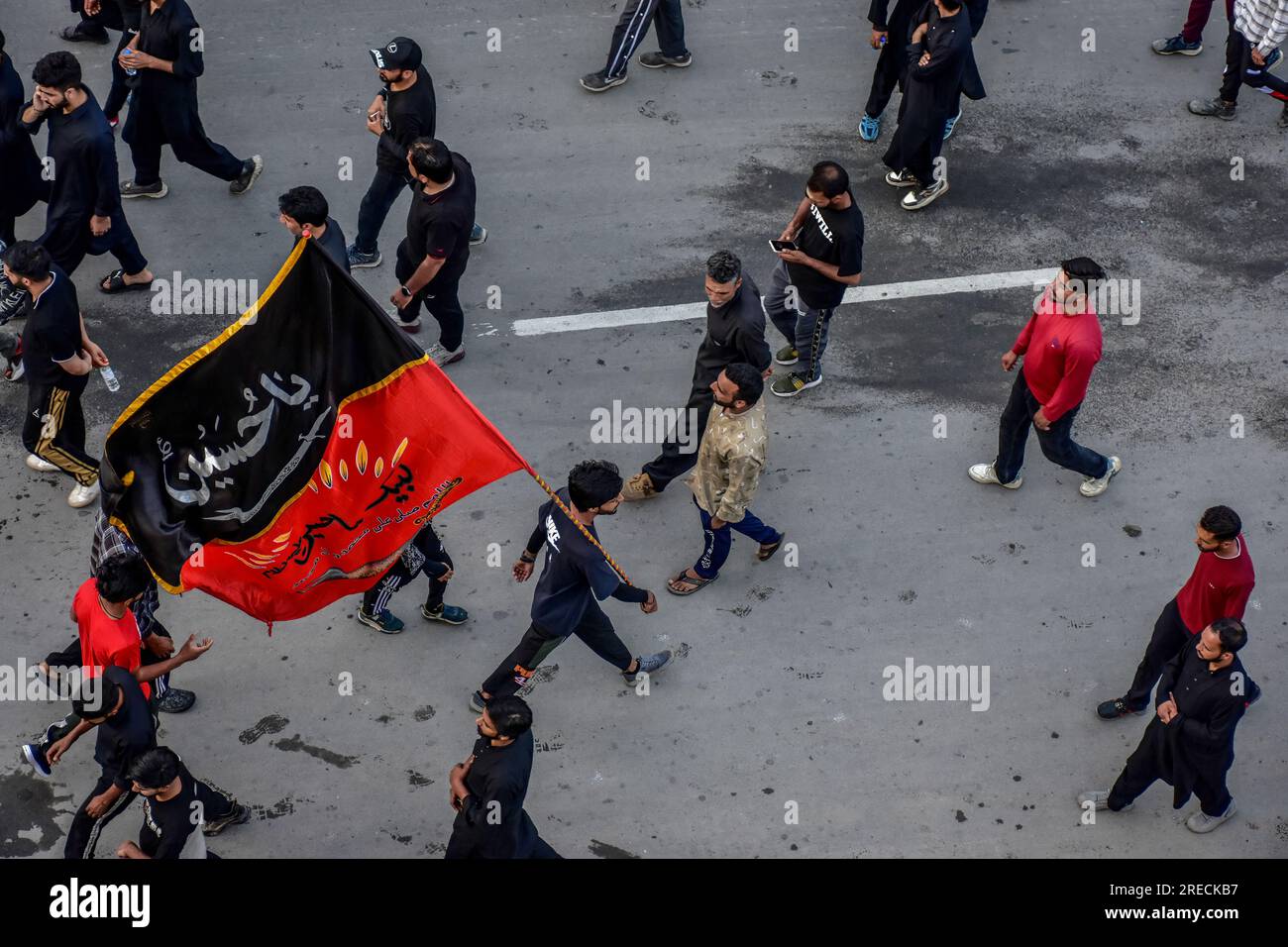 Srinagar, India. 27th July, 2023. Kashmiri Shiite Muslims take part in a ritual religious ...