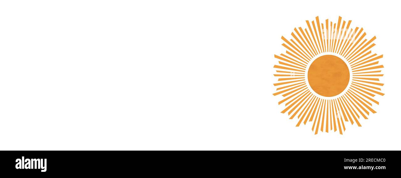Boho sun orange flat lay illustration with copy space header or banner ...