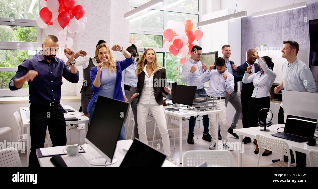 Happy Business Teamwork In Office. Job Success And Celebration Party ...