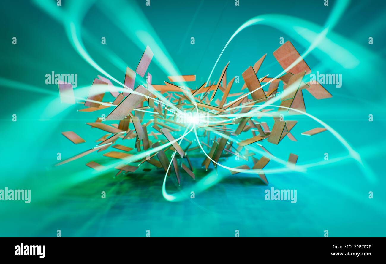 Abstract Background Technology Concept 3d Rendering Orange Rotating Squares Blue Moving