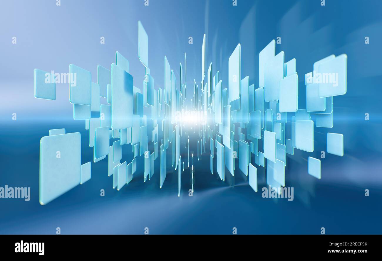 Abstract background, technology concept, 3D rendering, flying blue ...