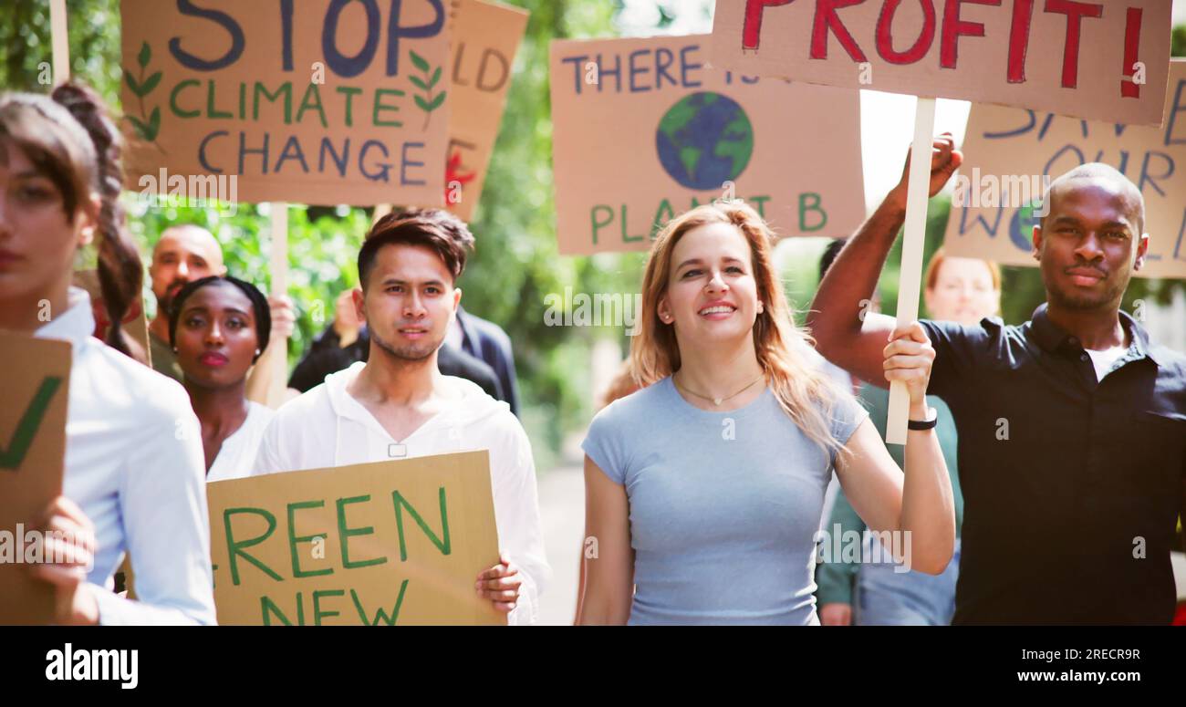 Earth Environment Activism. People With Green Change Banners Stock ...