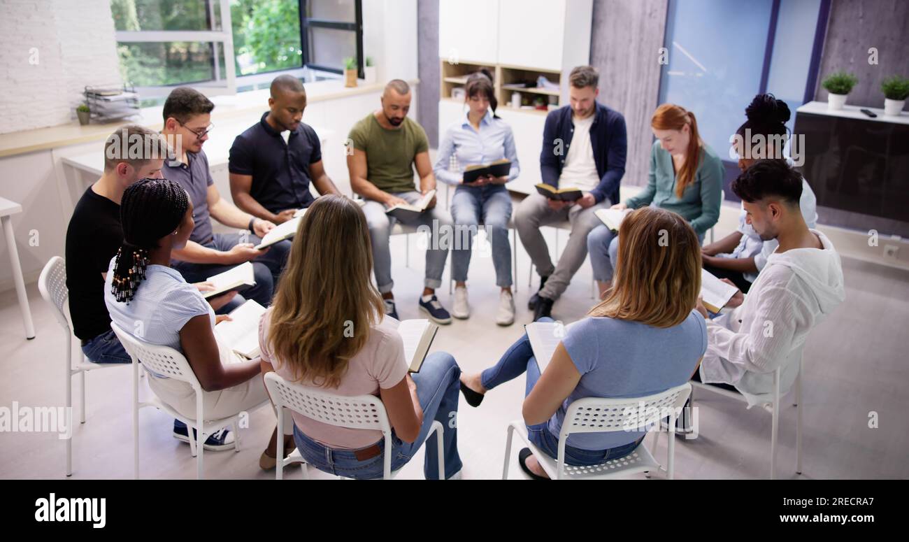 Diverse Group Reading And Studying Bible. People In Circle Stock Photo ...