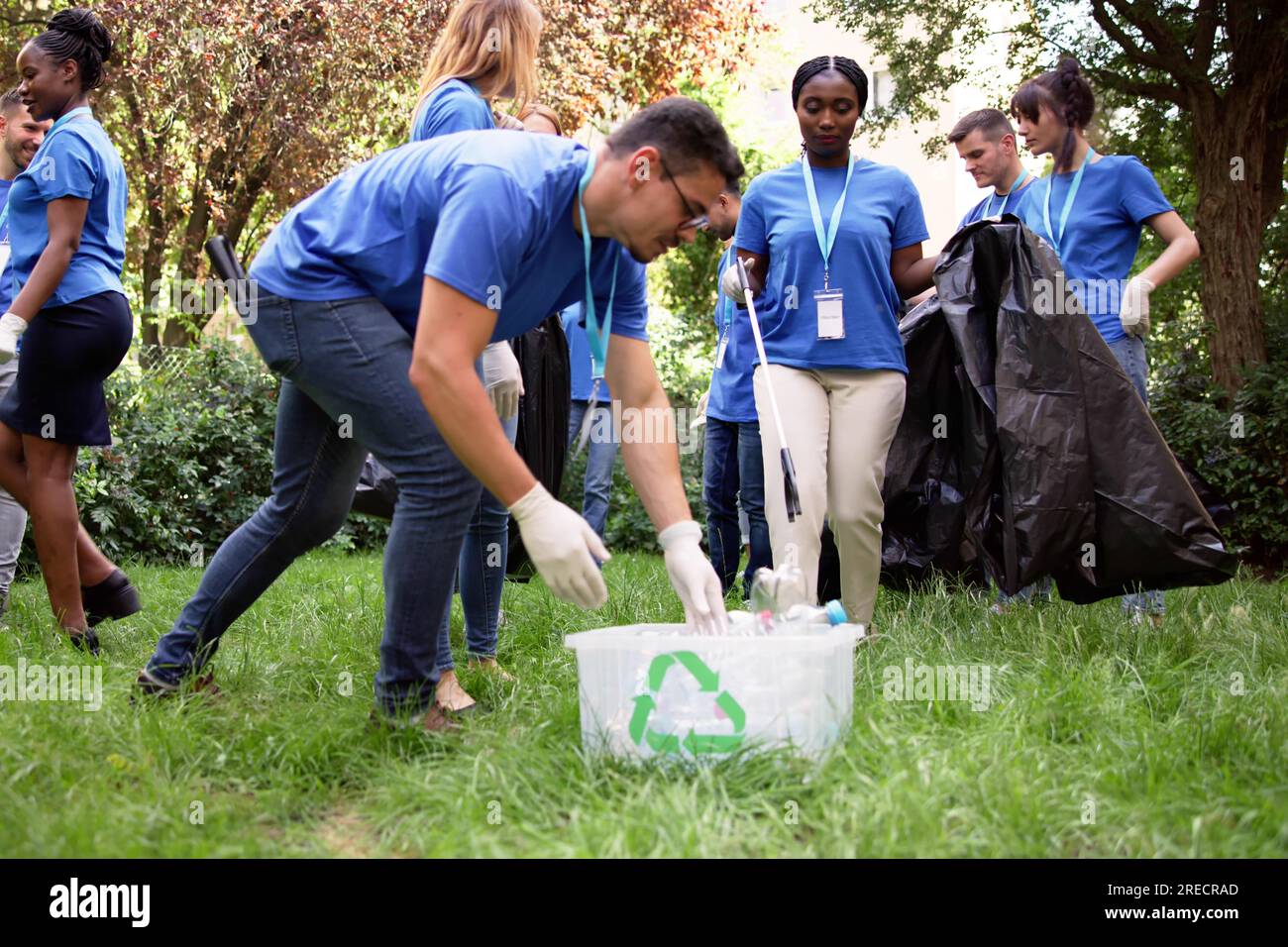 Volunteers Cleaning Park From Rubbish And Trash. Environment And ...