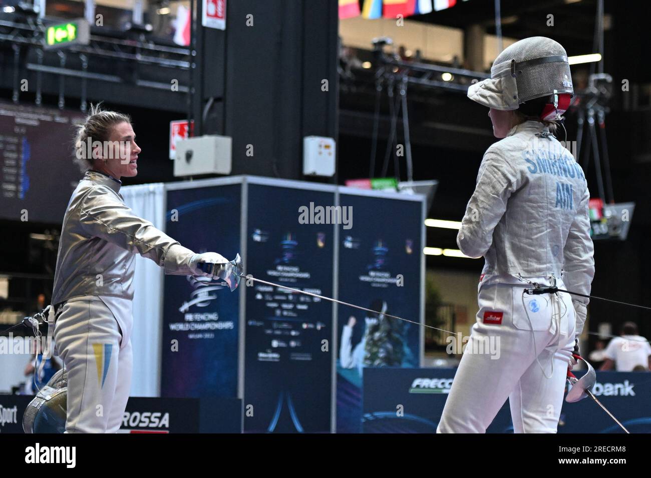Olga Kharlan of Ukraine (L) refuses to greet with Anna Smirnova of ...