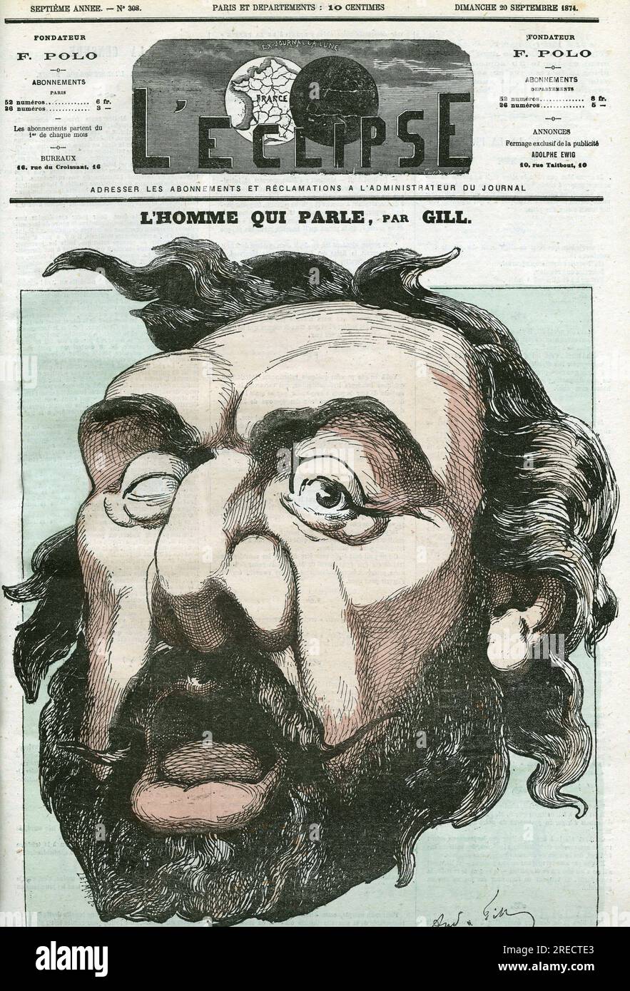 Caricature de "l'homme qui parle", Leon Gambetta (1838-1882), homme ...