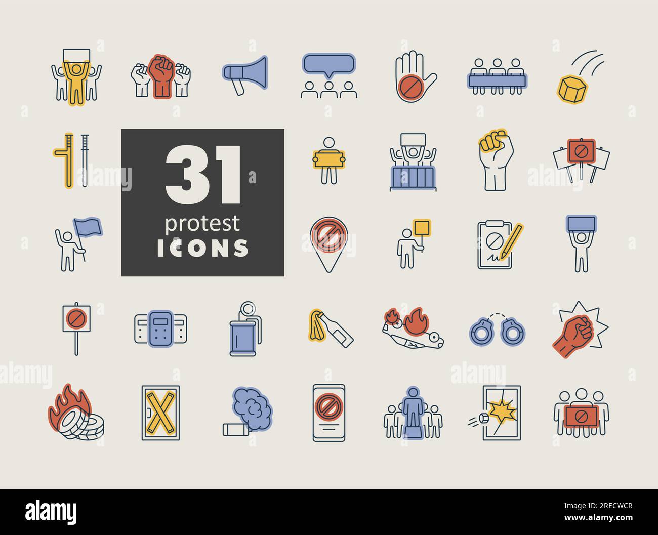 Protest, demonstration, strike, revolution set vector isolated icons ...