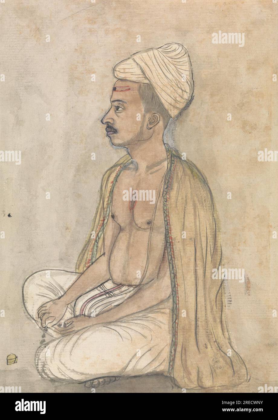 Man with a Yellow Shawl Sitting Crosslegged by Gangaram Chintaman ...